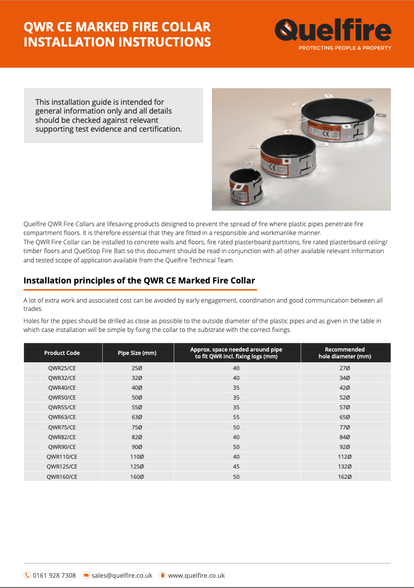 Quelfire - QWR CE Marked Fire Collar - Installation Guide - Fire ...